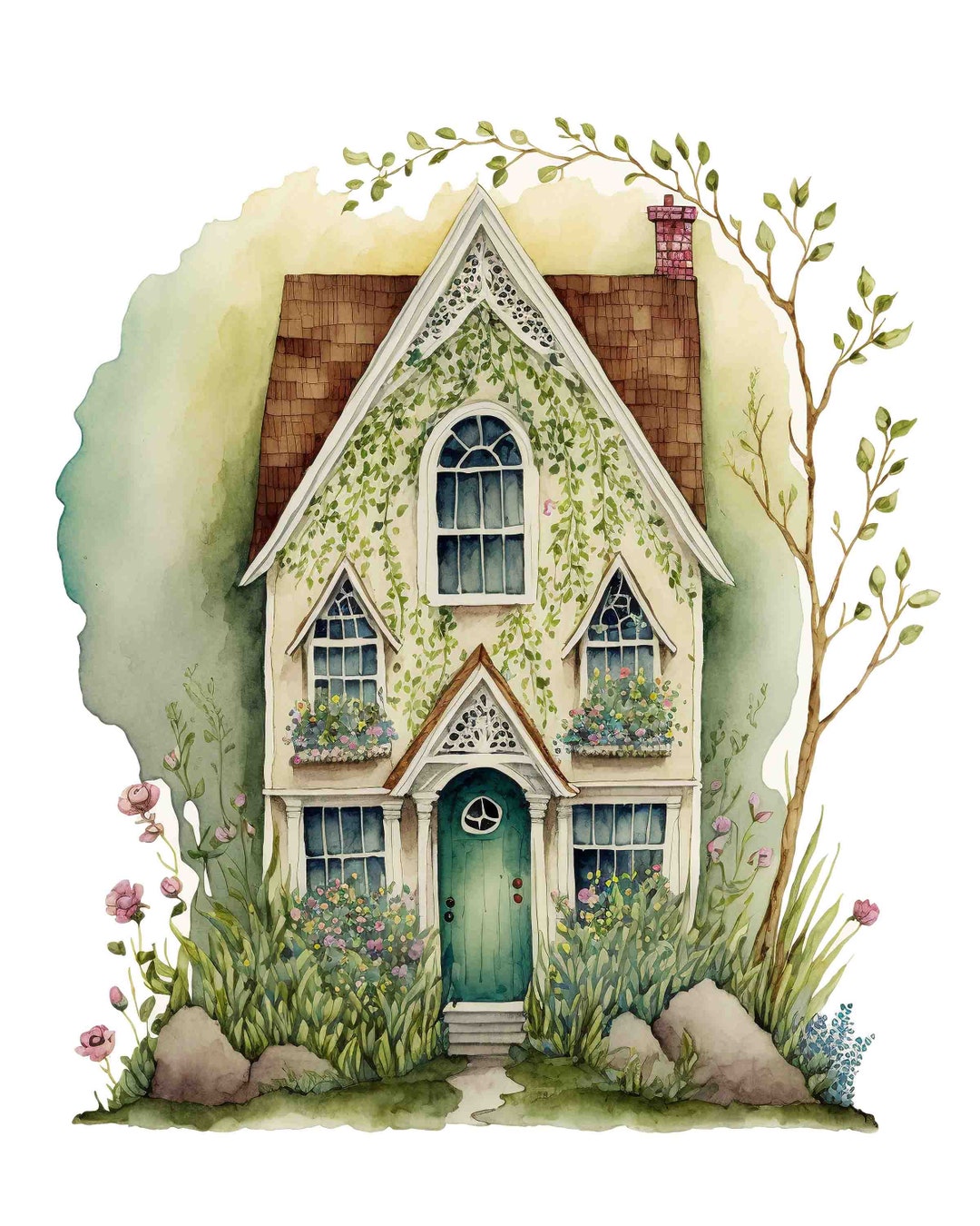 Watercolor Country Cottage Digital Art Print / Instant Download ...