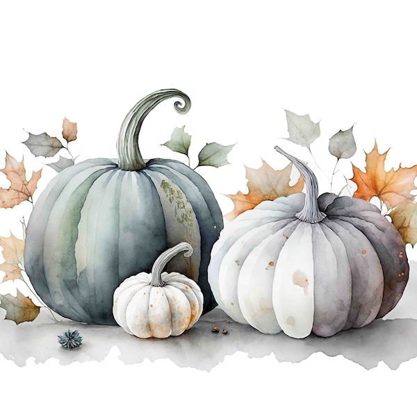 Watercolor Modern Autumn Floral Art, Modern Fall Flower Digital Art ...