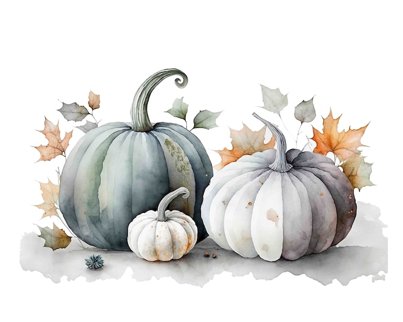Watercolor Fall Gray Pumpkin Arrangement Autumn Digital Art - Etsy