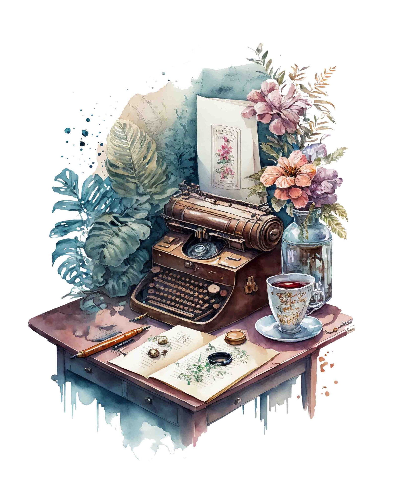 Watercolor Floral Book Digital Art Print / Instant Download - Etsy