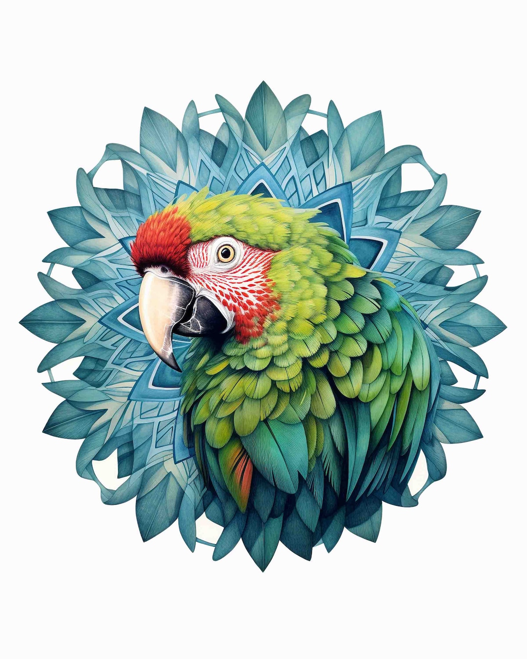 Watercolor Green Parrot Mandala, Digital Art Print / Instant Download ...