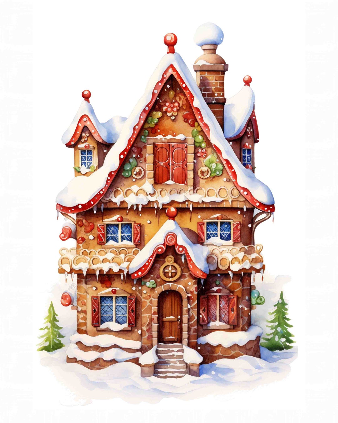 Watercolor Gingerbread House, Christmas Decor Digital Art Print ...