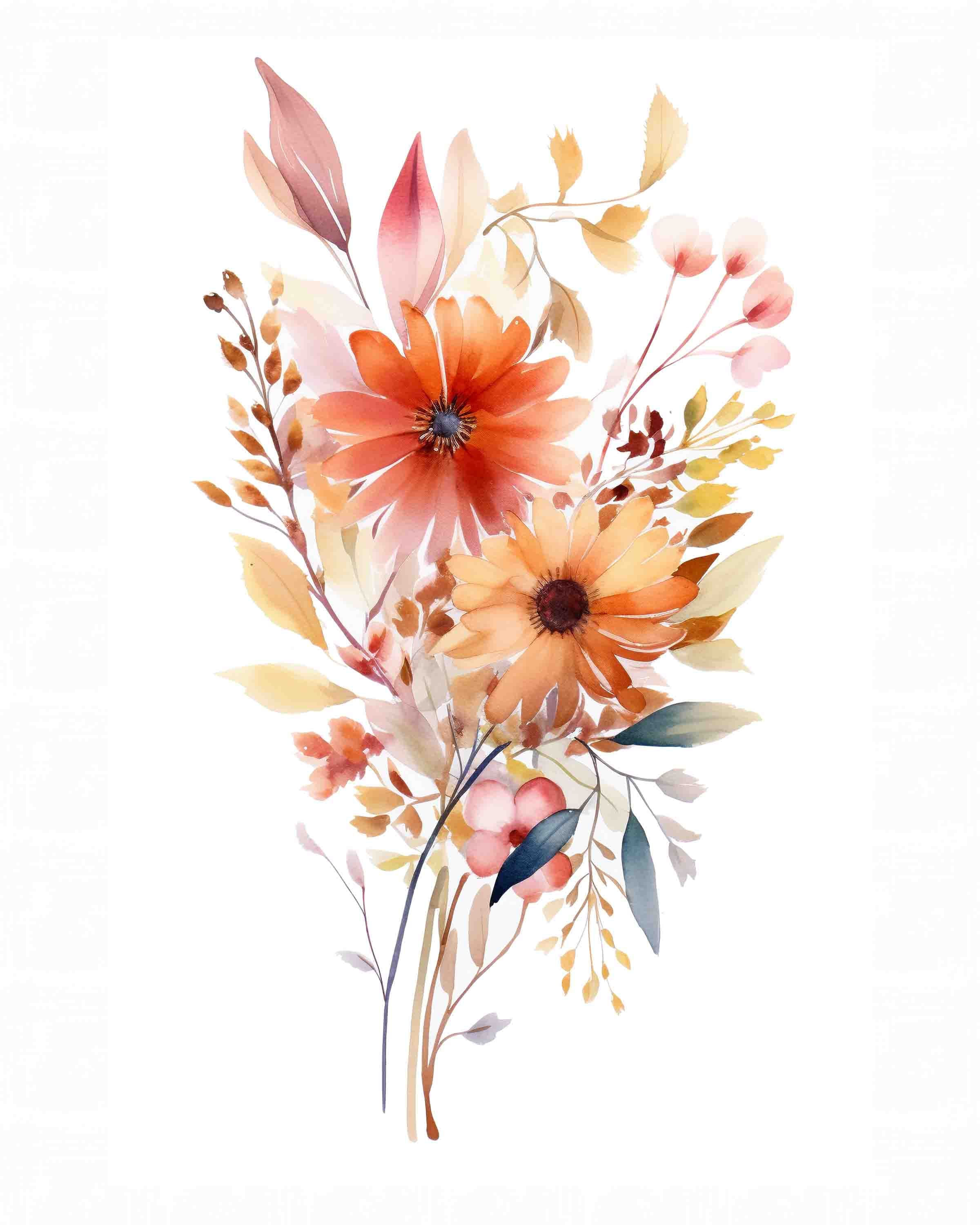 Watercolor Modern Autumn Floral Art Modern Fall Flower - Etsy