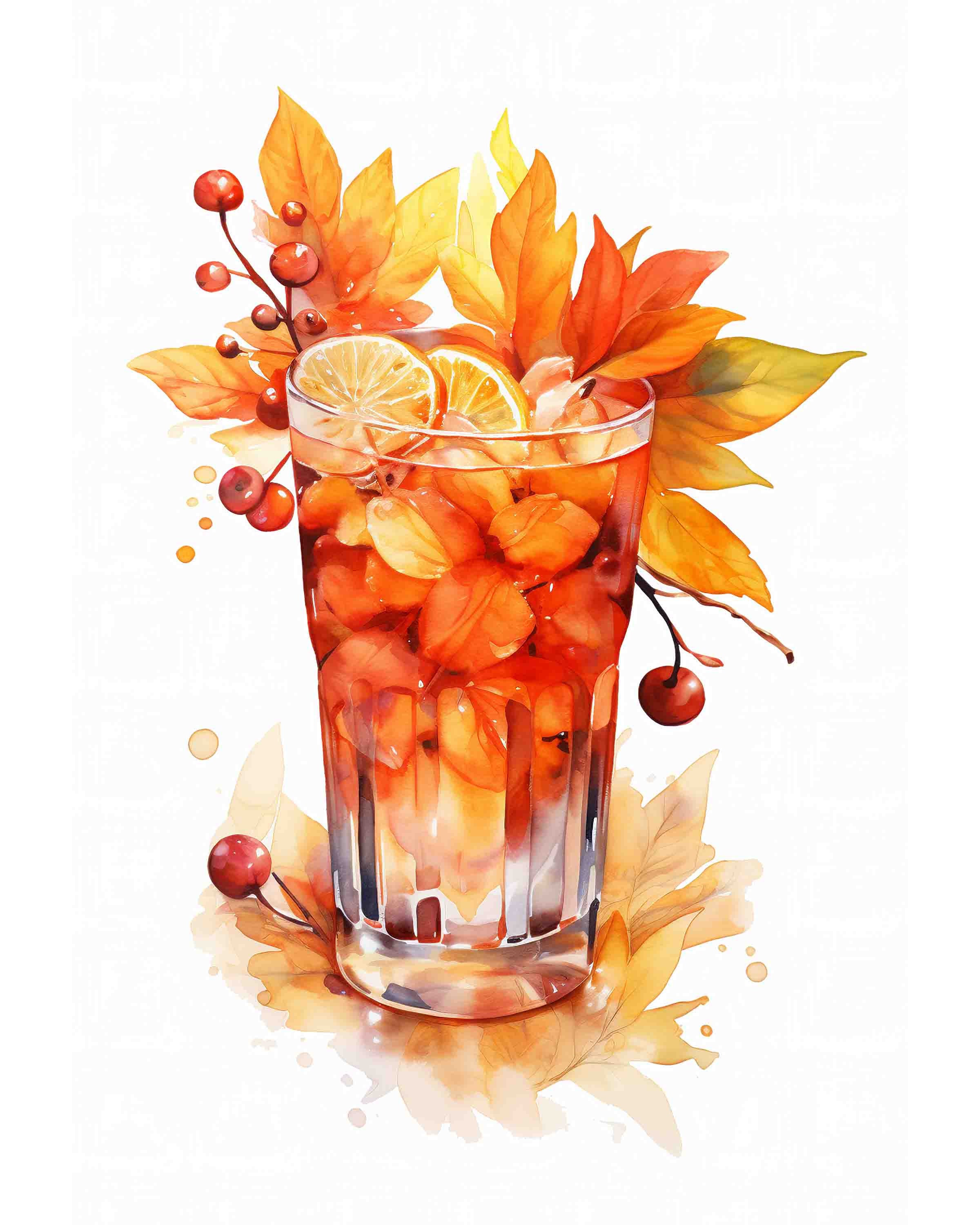 Watercolor Beautiful Fall Cocktail Drink Digital Art Print / Instant ...