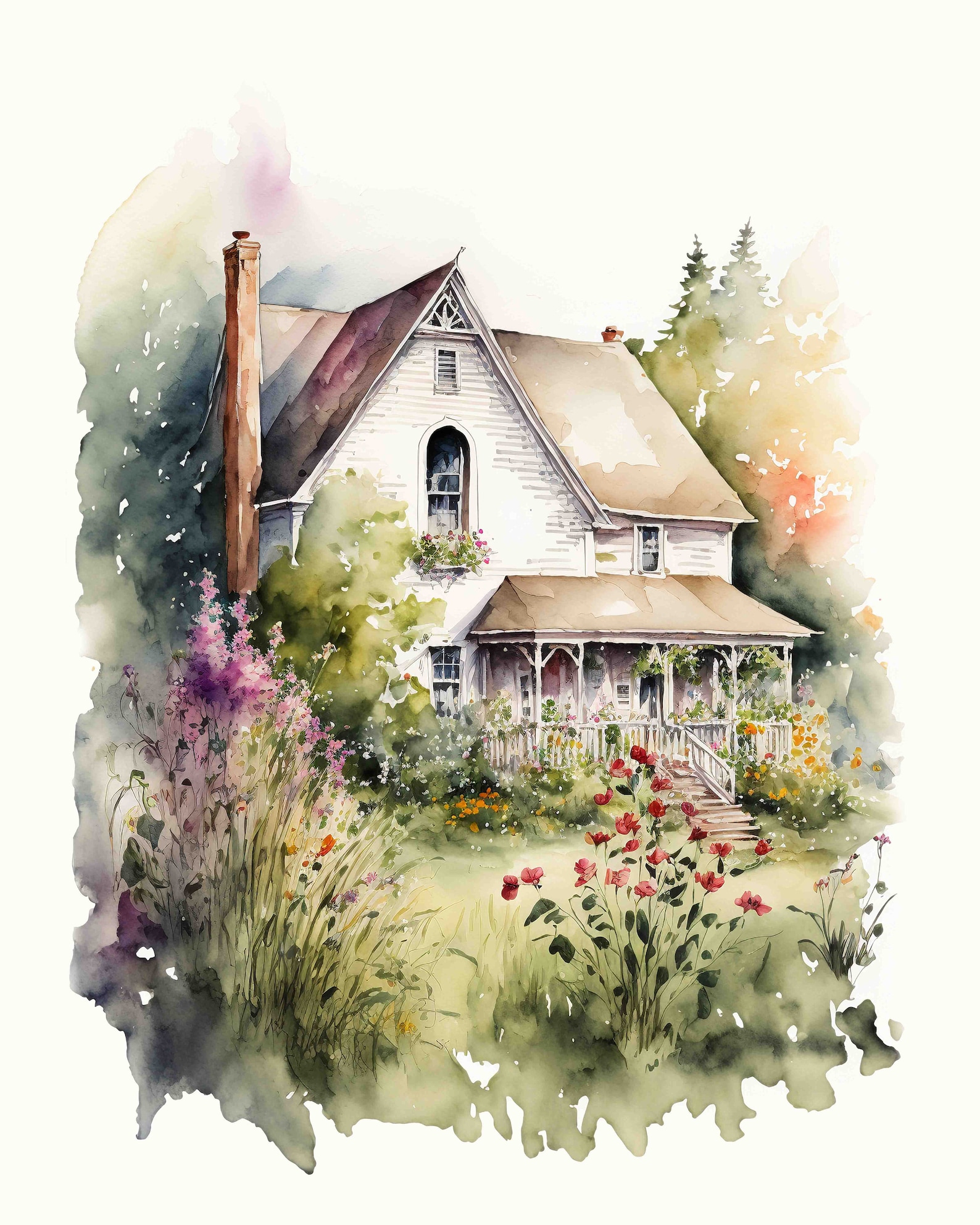 Watercolor Farm House Digital Art Print / Instant Download - Etsy