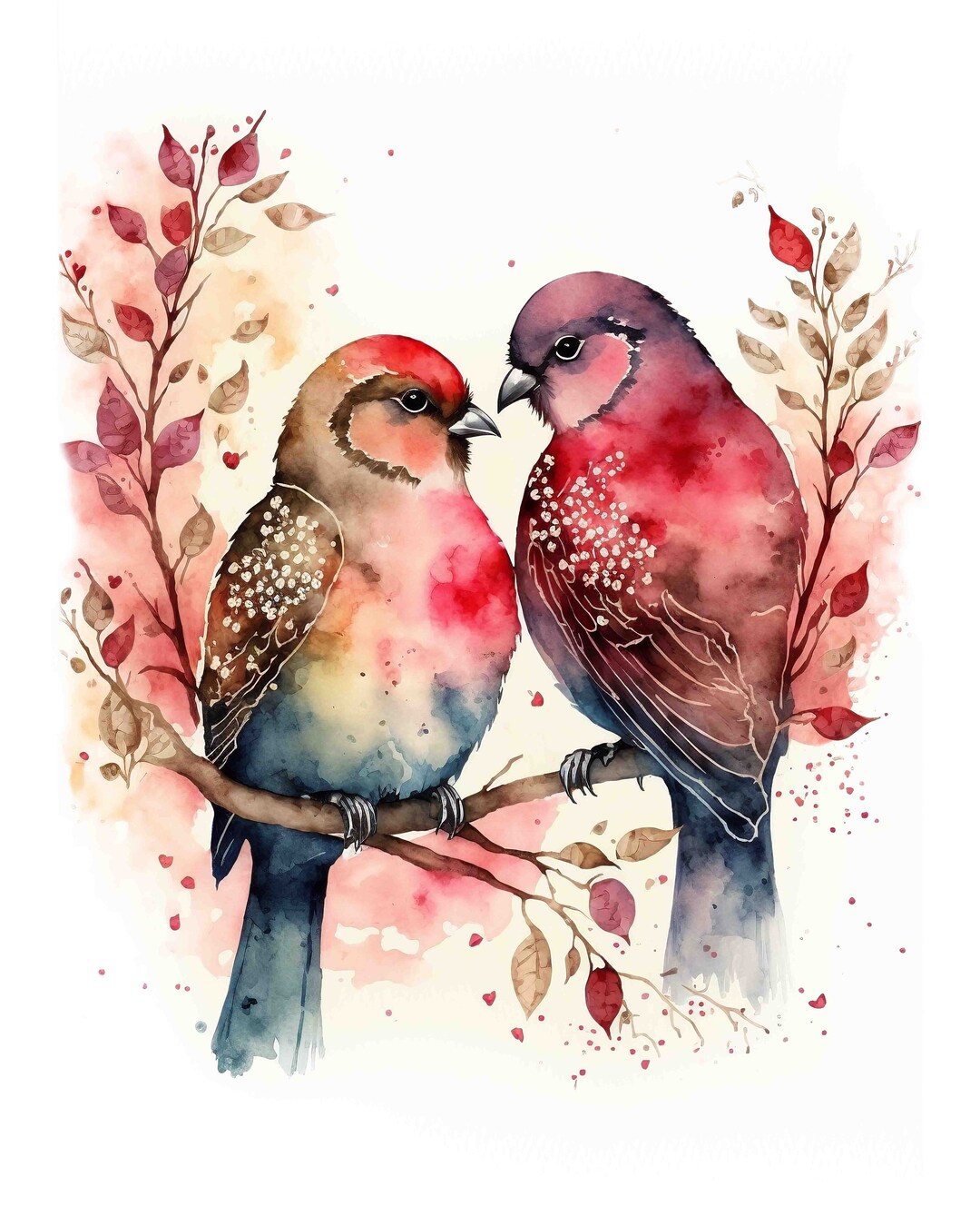 Watercolor Love Birds, Digital Art Print / Instant Download Printable ...