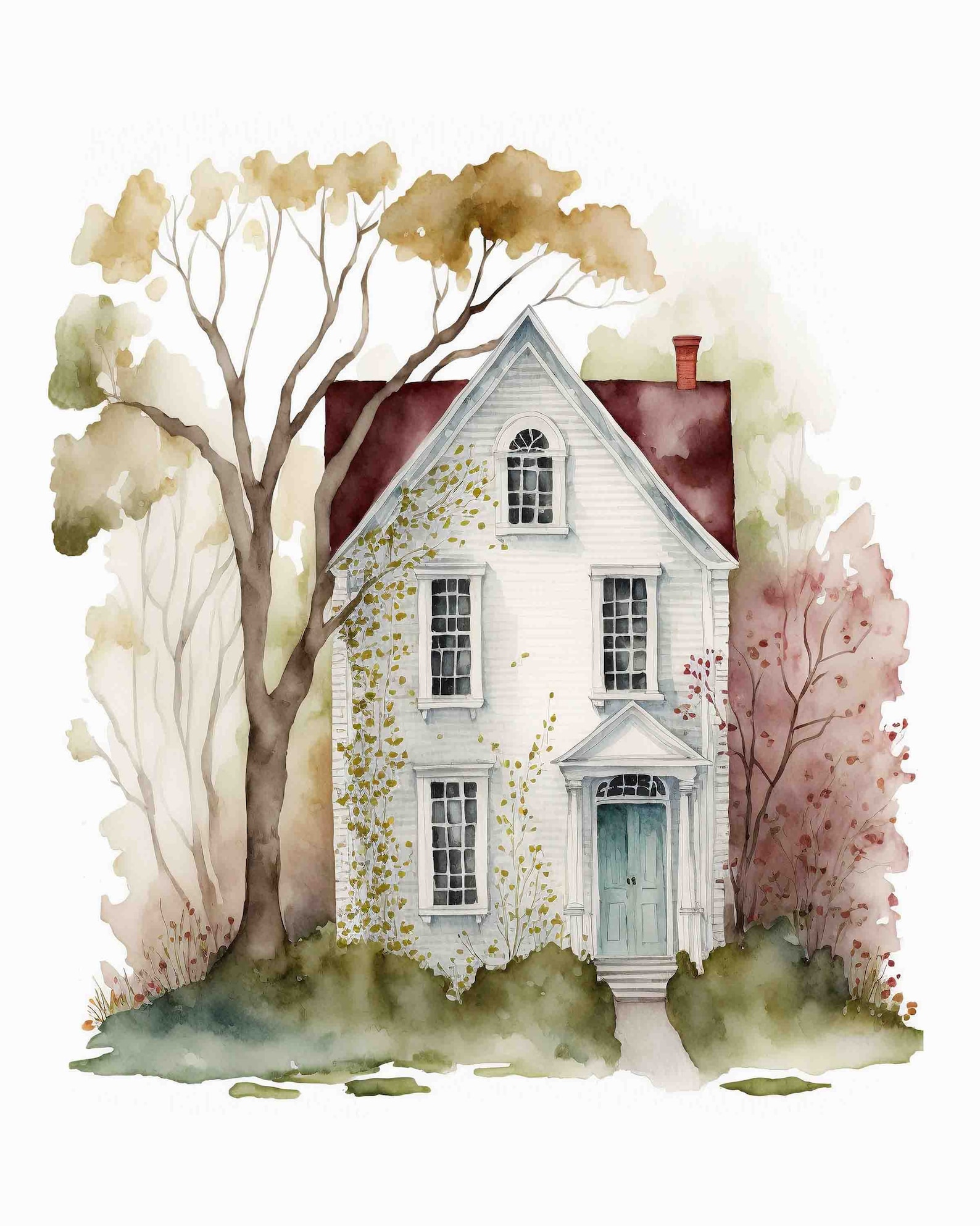 Watercolor Country Cottage Digital Art Print / Instant Download ...