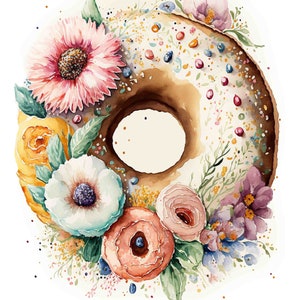 Watercolor Floral Doughnut Digital Art Print / Instant Download ...