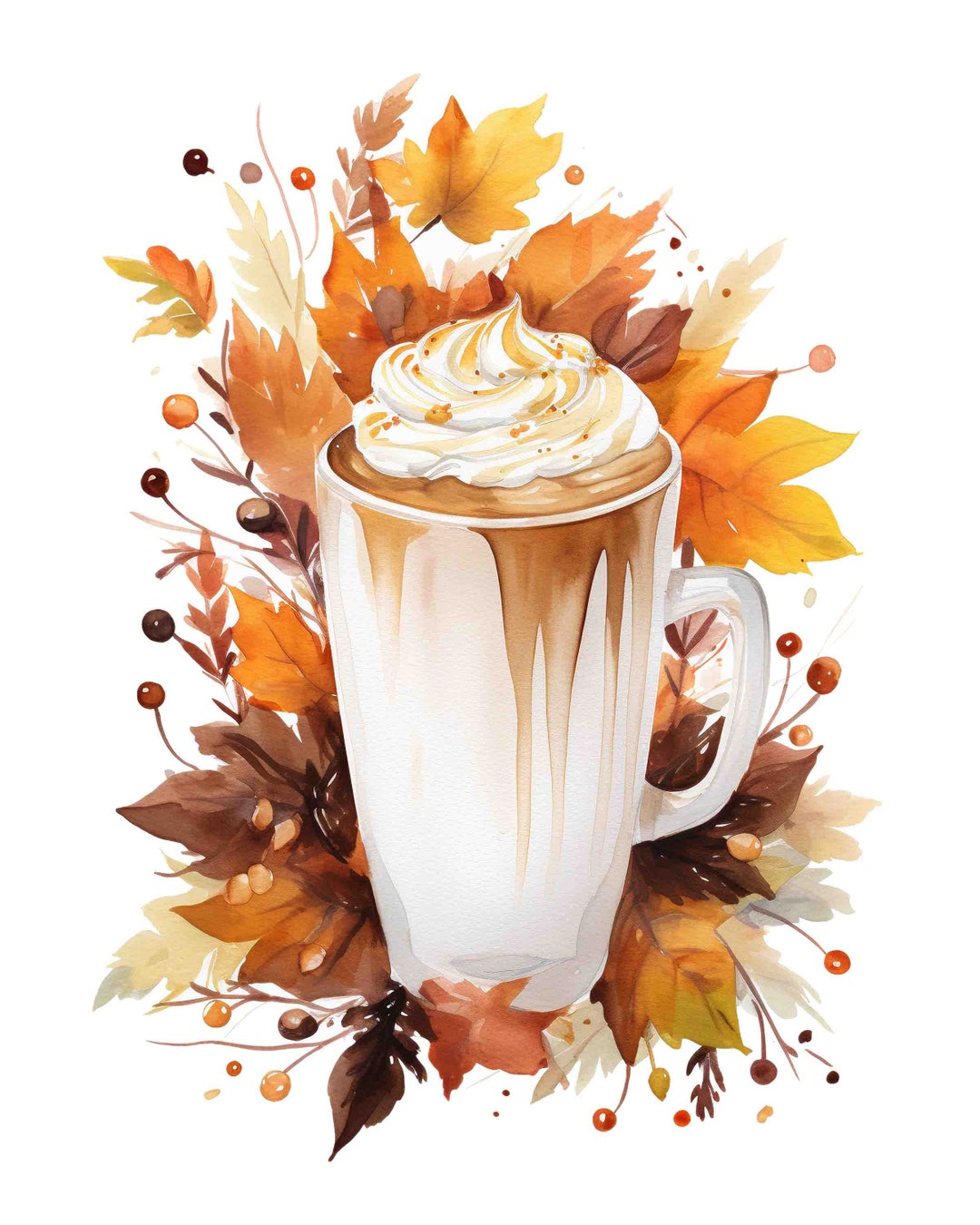 Watercolor Beautiful Fall Latte Coffee Digital Art Print / Instant ...
