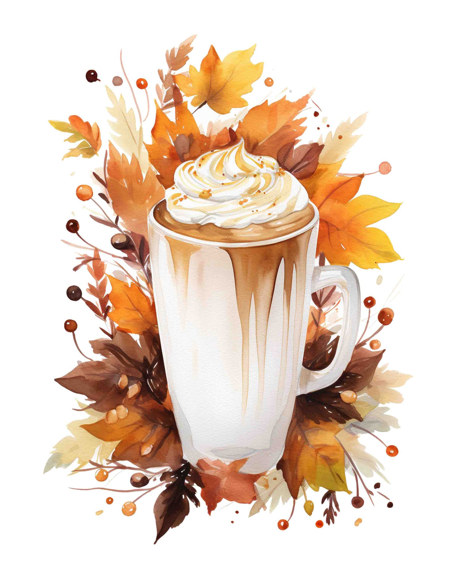 Watercolor Beautiful Fall Latte Coffee Digital Art Print / - Etsy