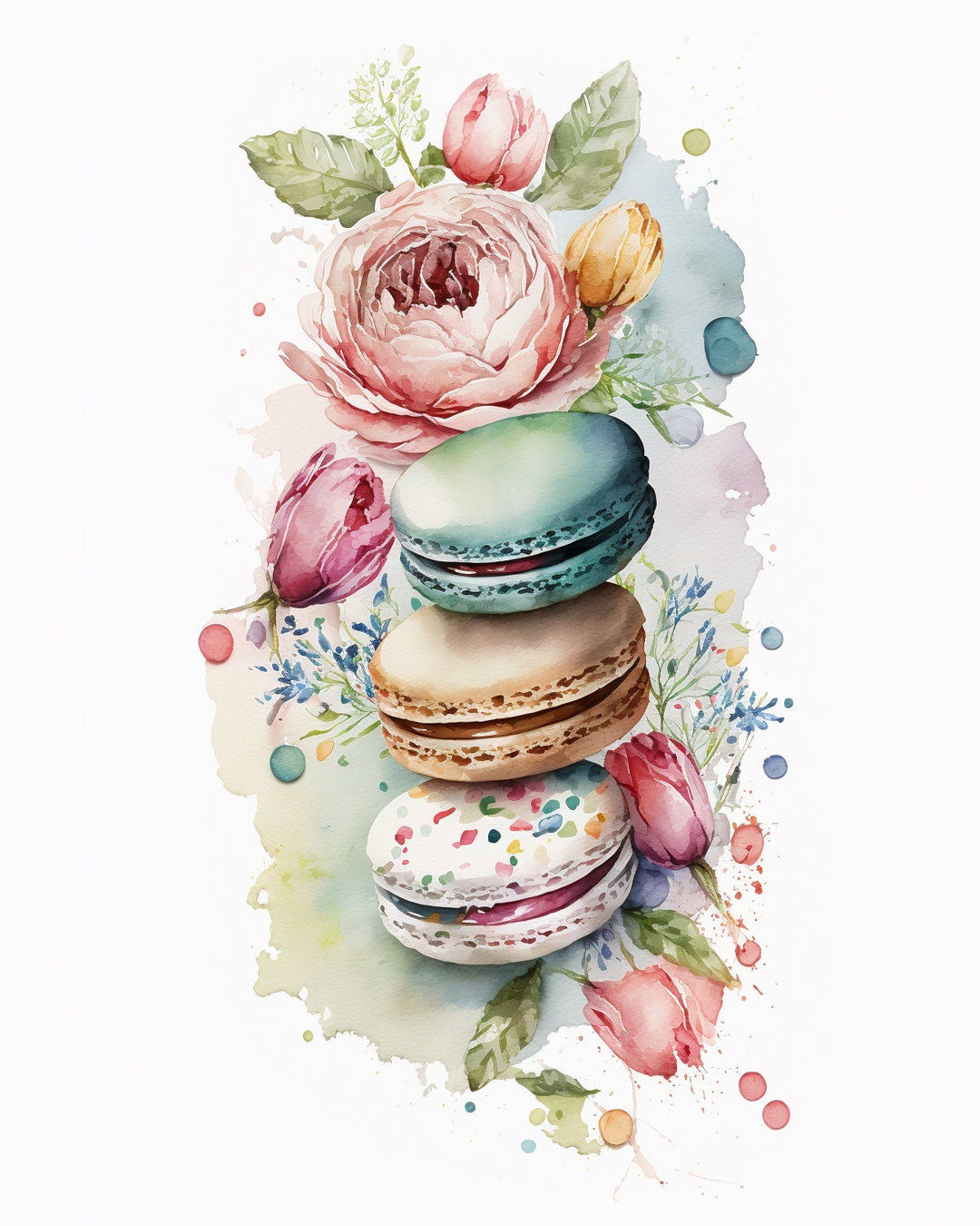 Watercolor Floral Macarons Digital Art Print / Instant Download ...