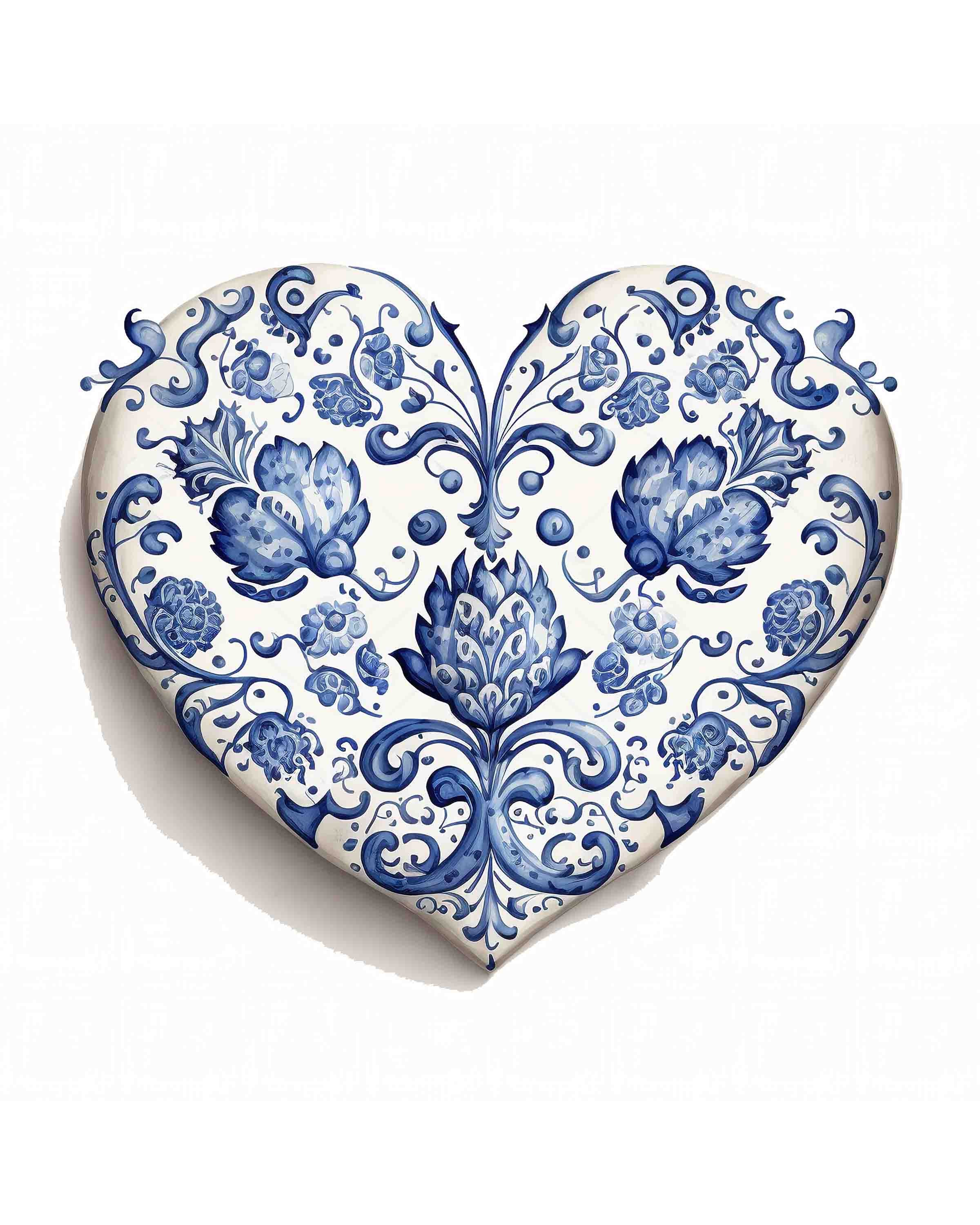 Delft Blue Heart Print, Dutch Floral China Design (digital Download) - Etsy