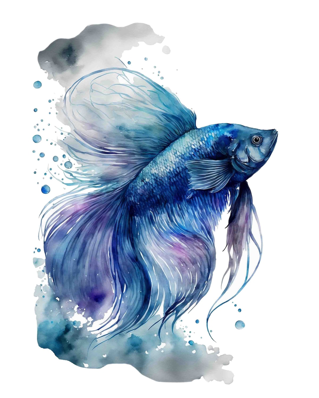 Watercolor Blue Betta Fish, Digital Art Print / Instant Download ...