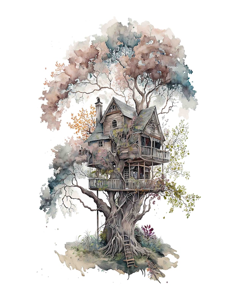 Watercolor Tree House Digital Art Print / Instant Download - Etsy