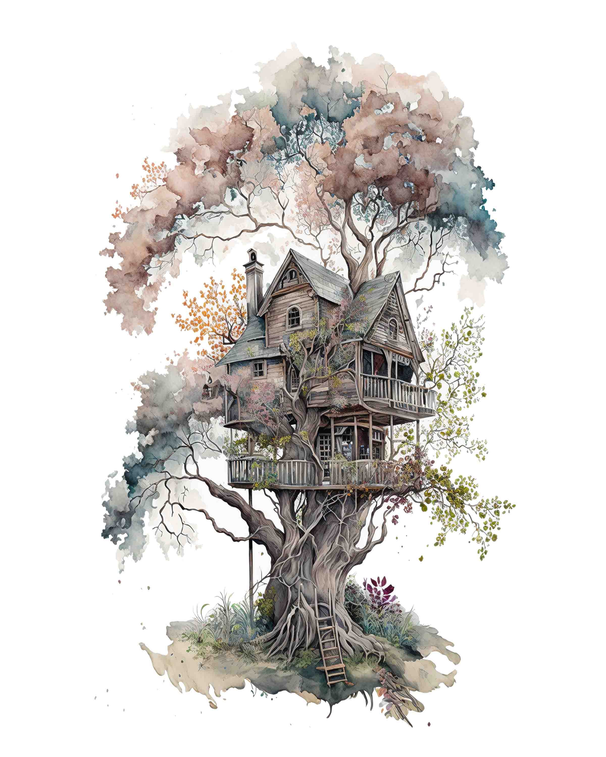Watercolor Tree House Digital Art Print / Instant Download - Etsy