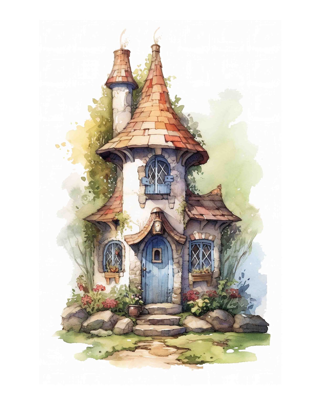 Watercolor Fairytale Cottage Digital Art Print / Instant Download ...