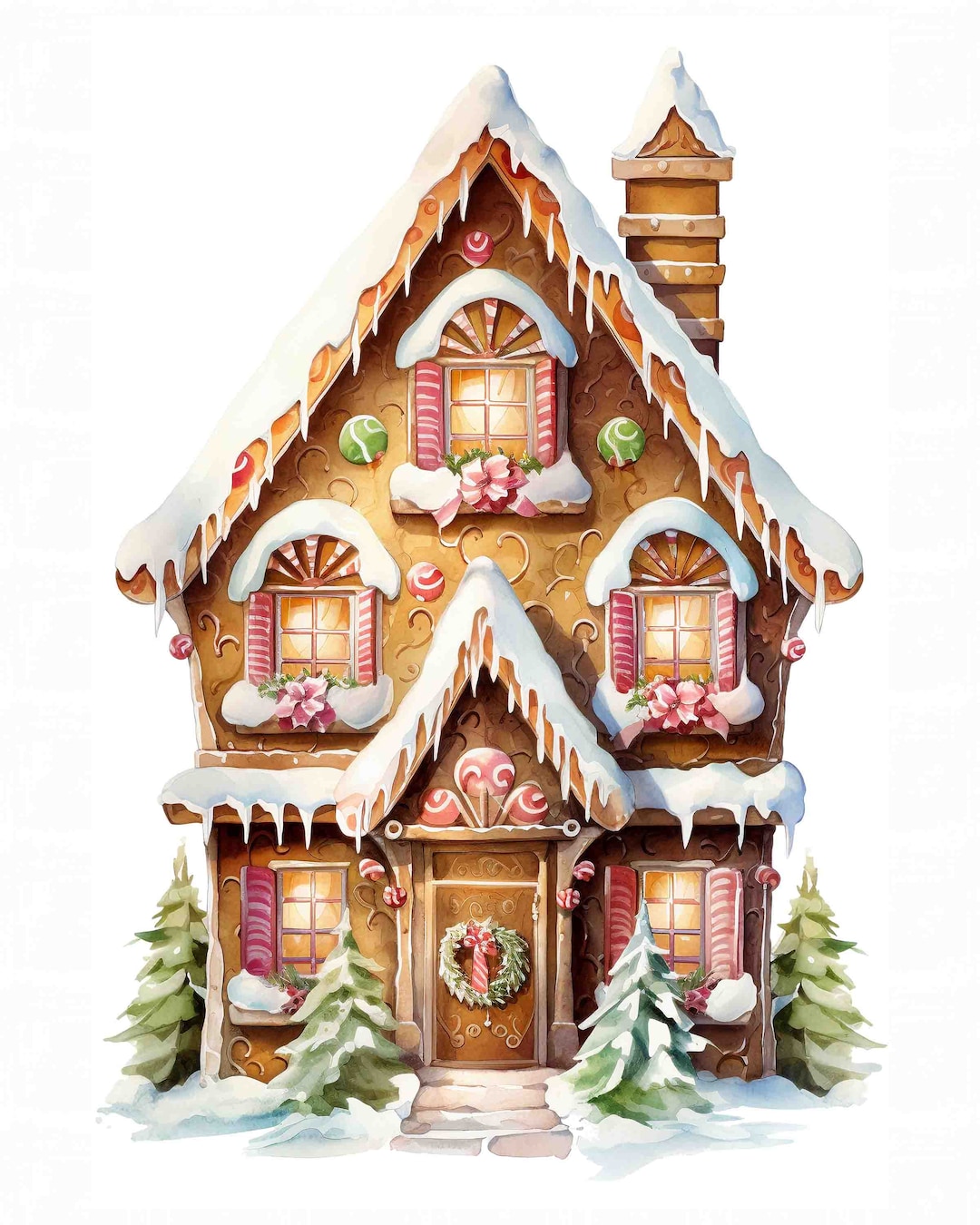 Watercolor Gingerbread House, Christmas Decor Digital Art Print ...