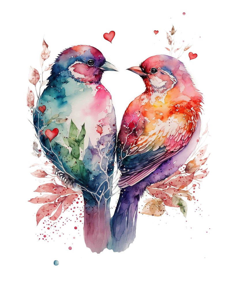 Watercolor Love Birds Digital Art Print / Instant Download - Etsy