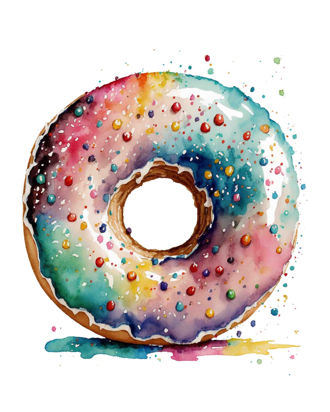 Watercolor Rainbow Doughnut Digital Art Print / Instant Download ...