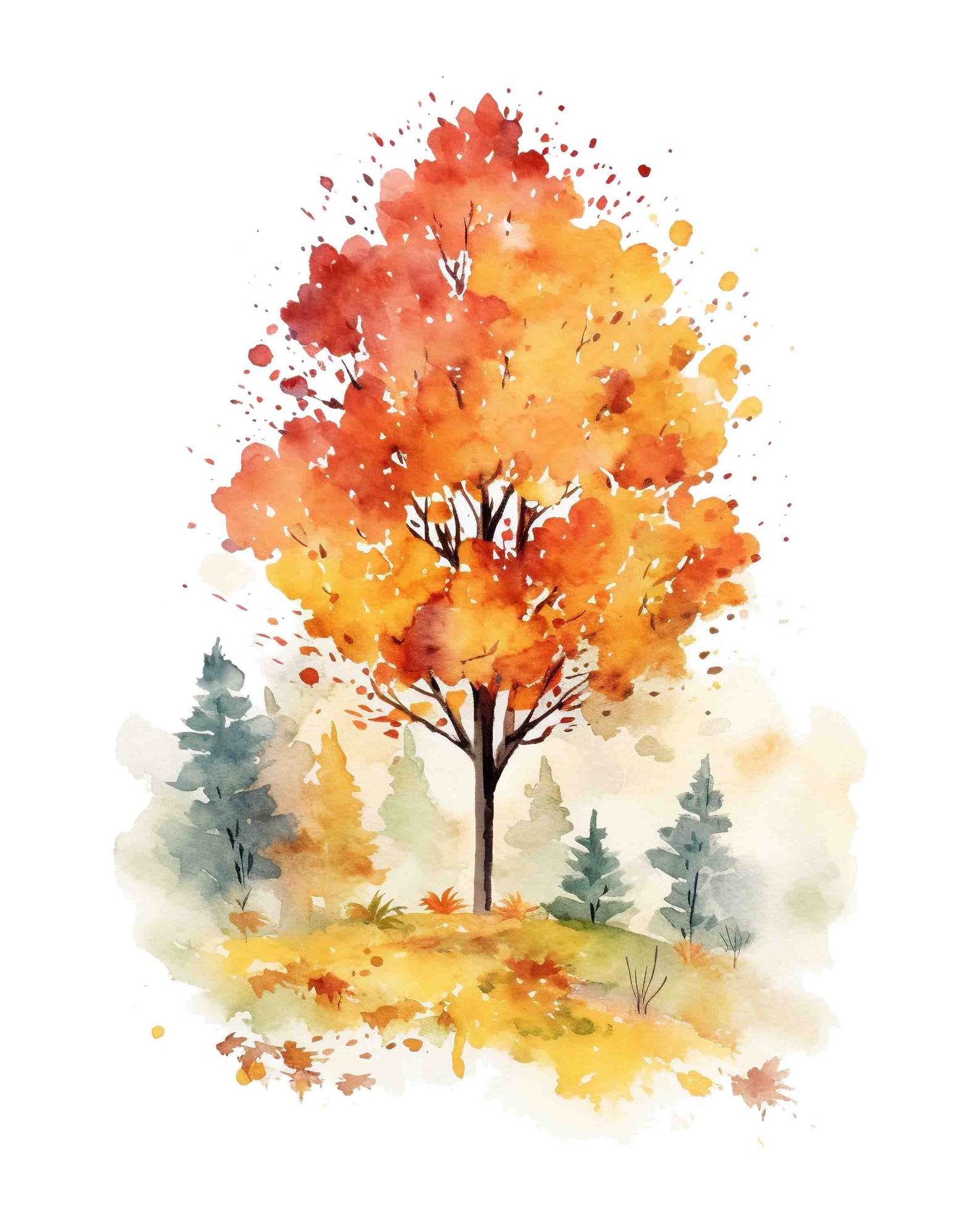 Watercolor Autumn Forest Vignette Fall Nature Digital Art - Etsy