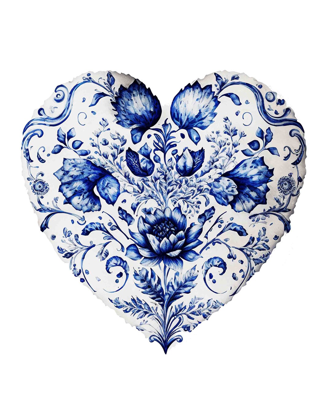 Delft Blue Floral Heart Print, Watercolor China Art (digital Download ...