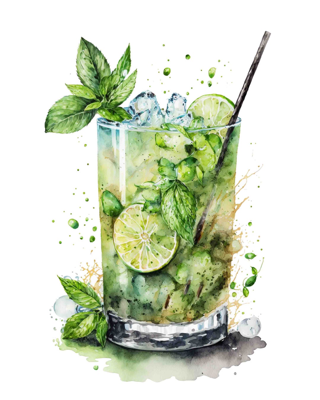 Watercolor Mojito Cocktail Digital Art Print / Instant Download ...