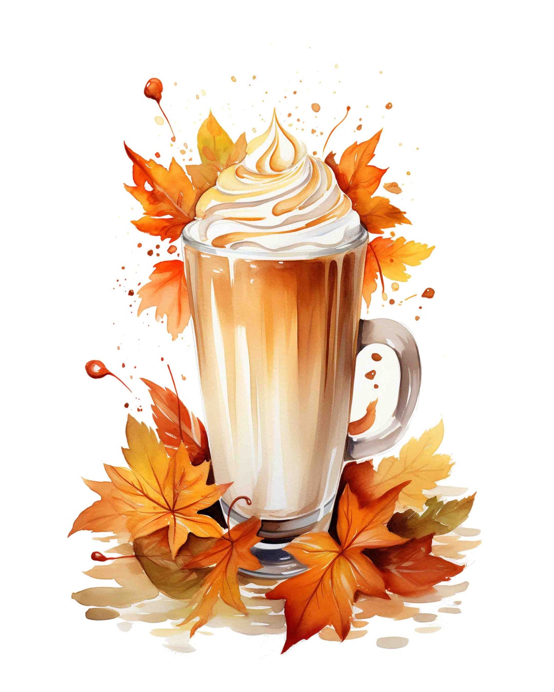 Watercolor Beautiful Fall Latte Coffee Digital Art Print / - Etsy