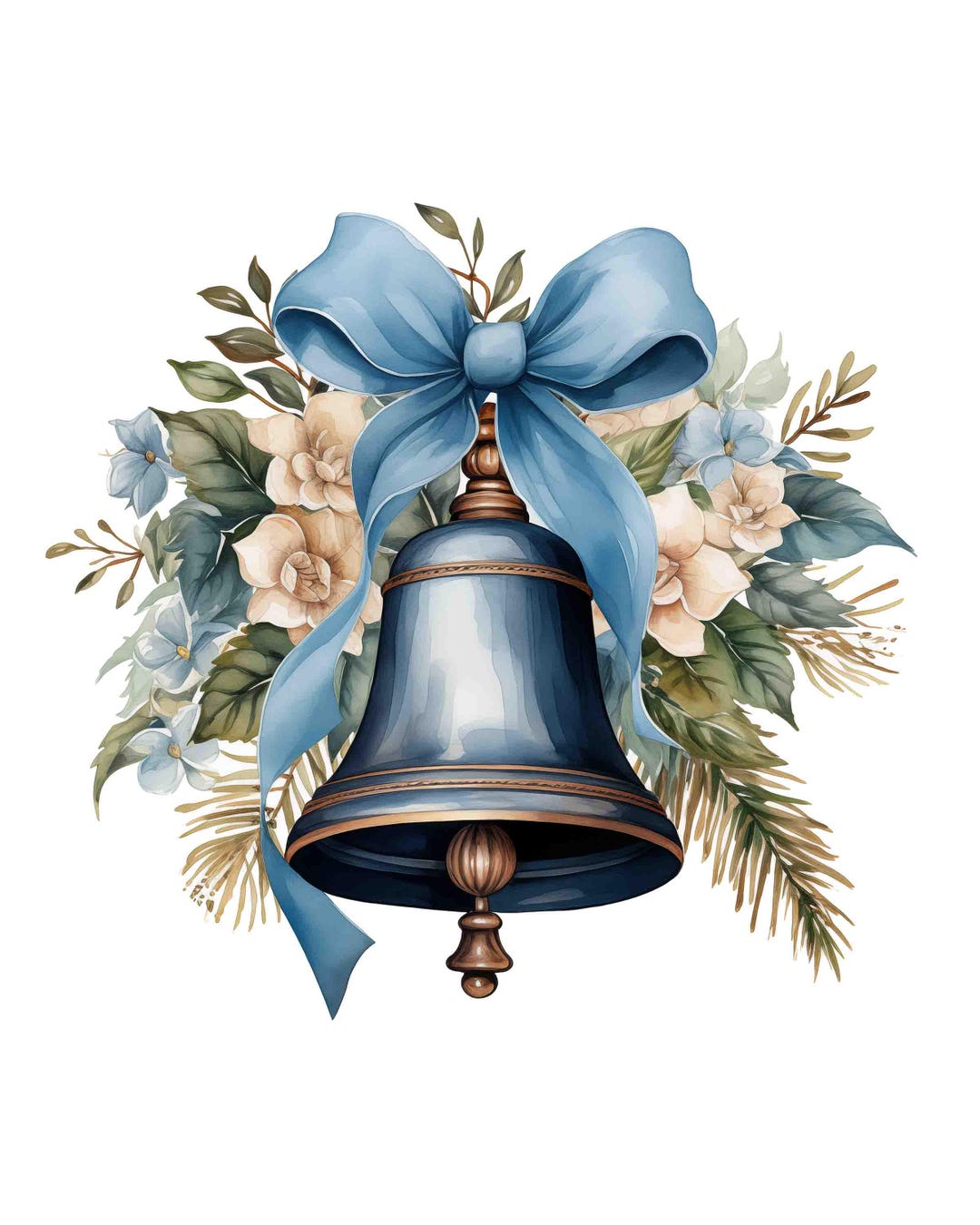 Watercolor Blue Christmas Bell, Winter Holiday Digital Art Print ...