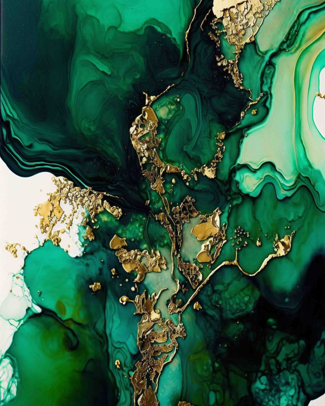 Alcohol Ink Emerald Green and Gold Painting Digital Art Print / Instant ...