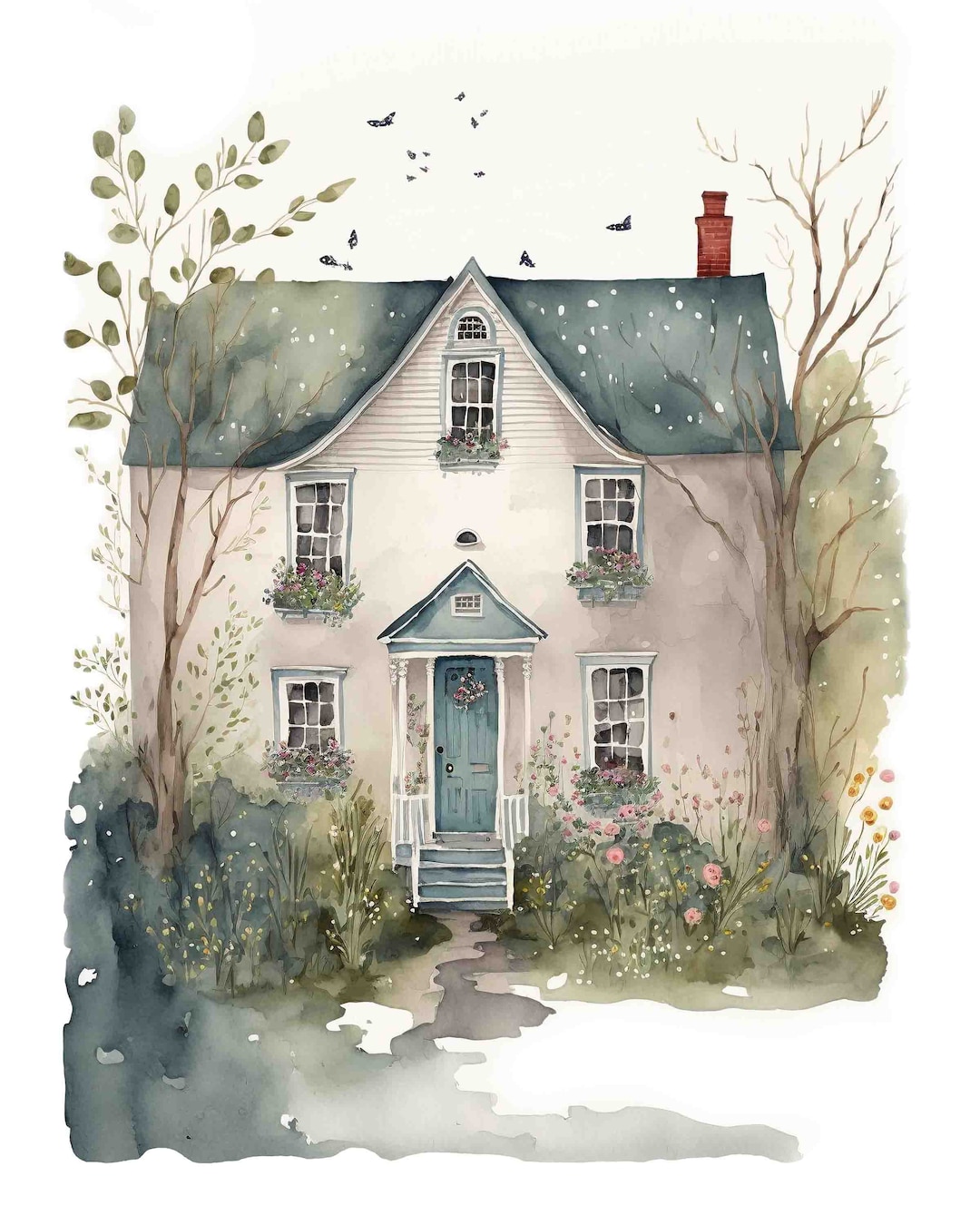 Watercolor Country Cottage Digital Art Print / Instant Download ...