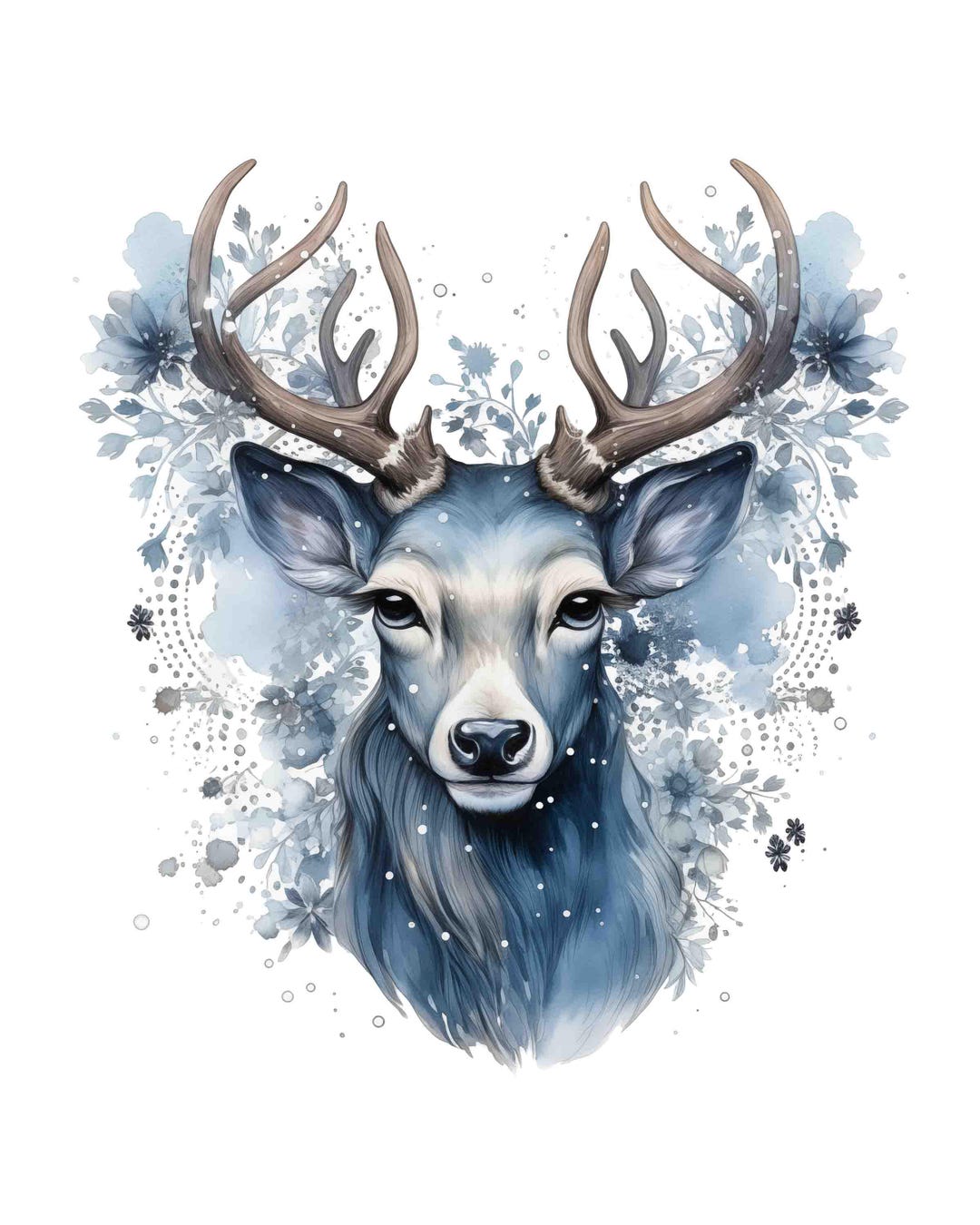 Watercolor Christmas Stag, Printable Wall Art, Digital Art Print ...