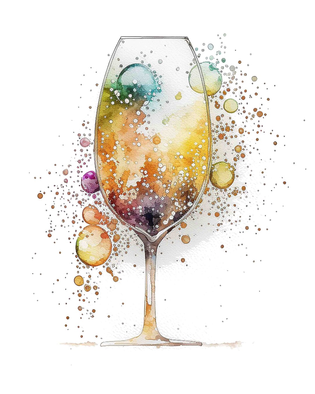 Watercolor Rainbow Sparkling Wine Glass Digital Art Print / Instant ...