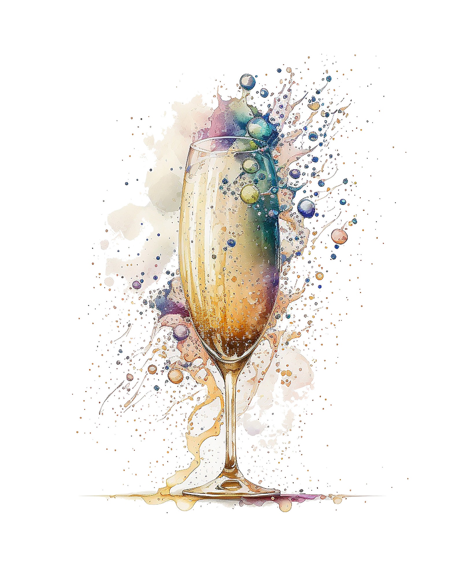 Watercolor Rainbow Champagne Glass Digital Art Print / Instant Download ...