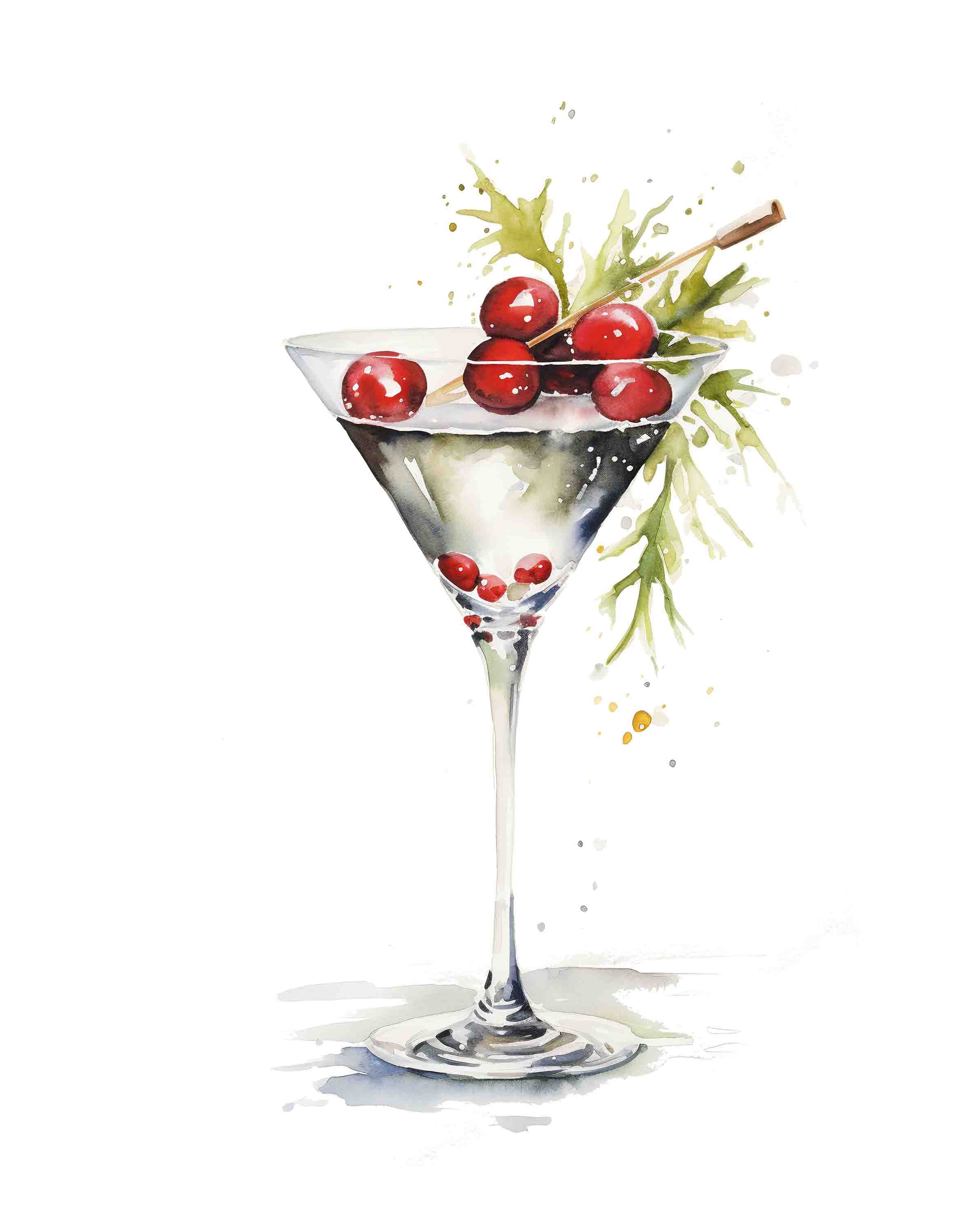 Watercolor Christmas Cranberry Martini Cocktail Digital Art - Etsy