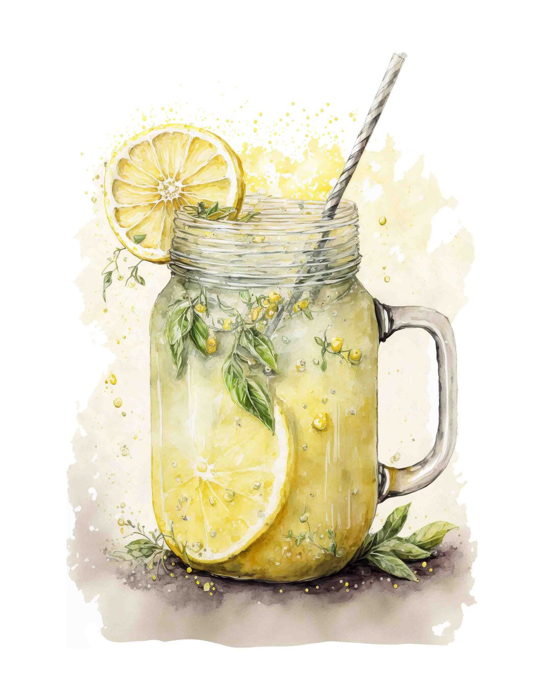 Watercolor Lemonade Glass Digital Art Print / Instant Download ...
