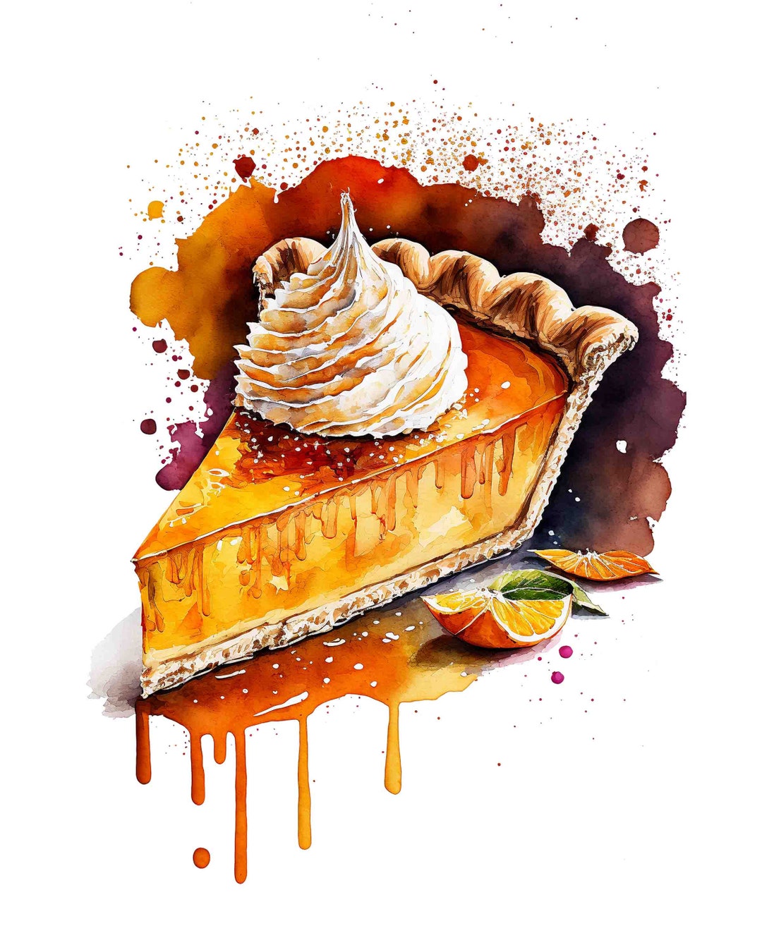 Watercolor Pumpkin Pie, Autumn Digital Art Print / Instant Download ...