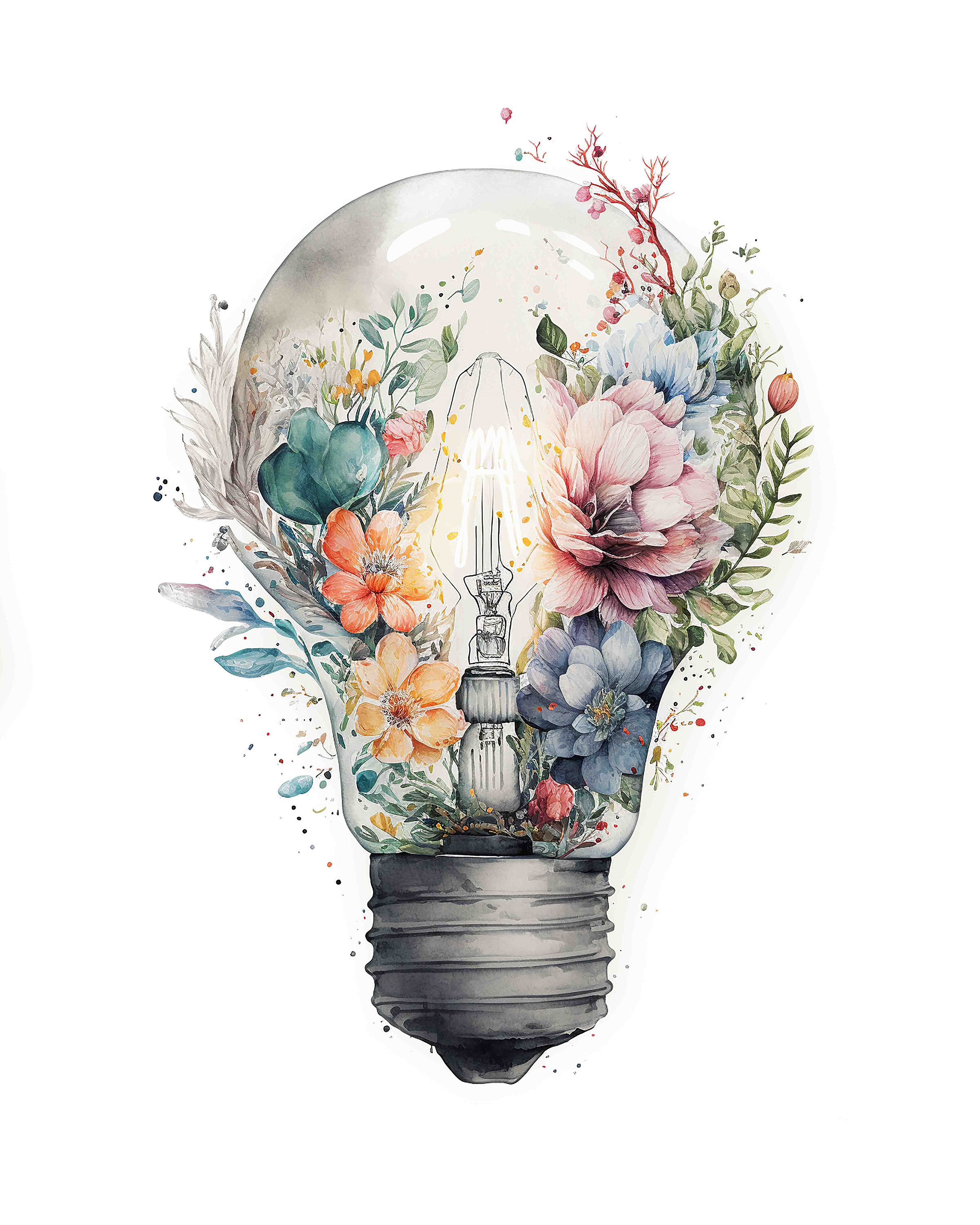 Watercolor Floral Lightbulb Digital Art Print / Instant - Etsy