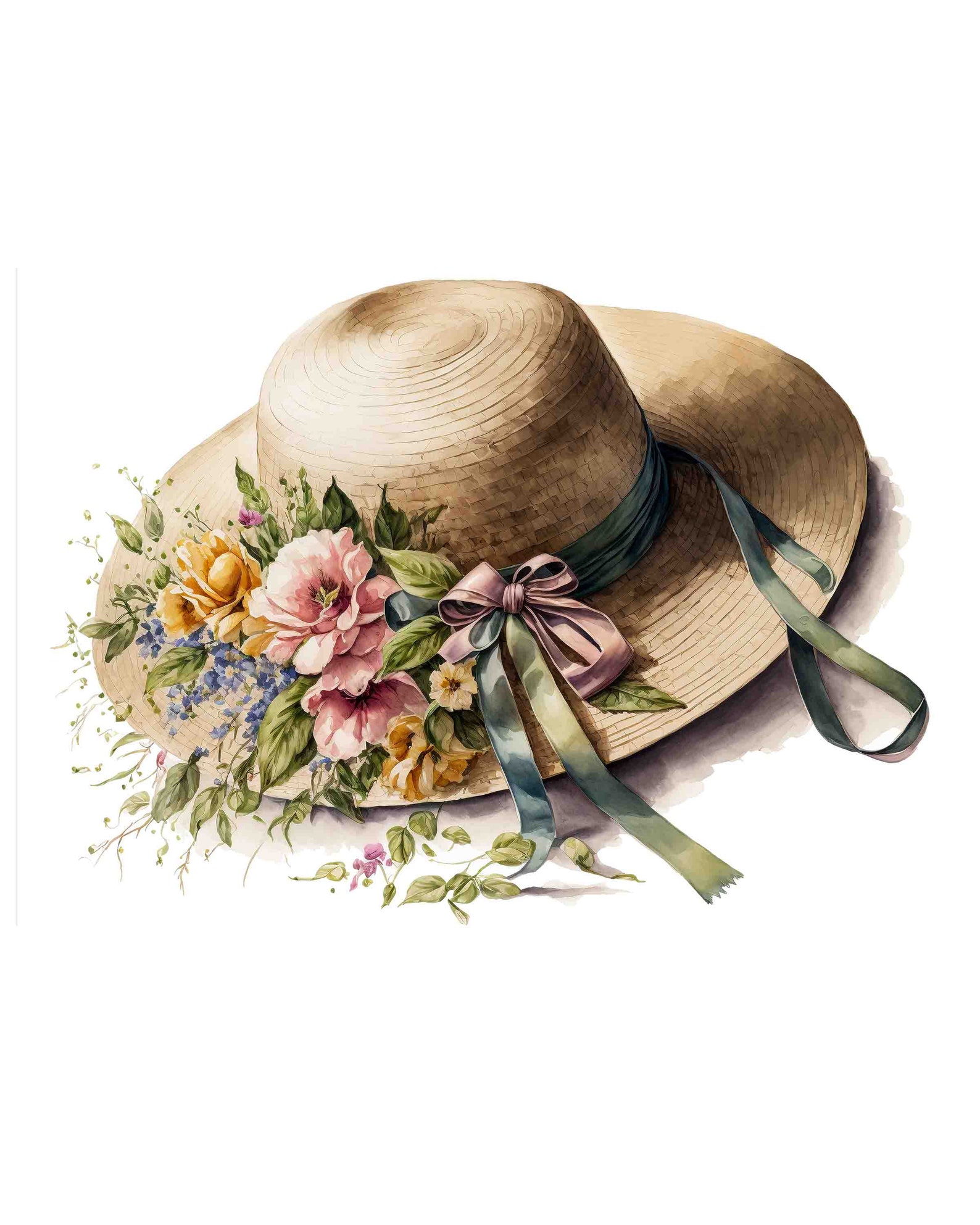 Watercolor Floral Sun Hat, Fall Digital Art Print / Instant Download ...