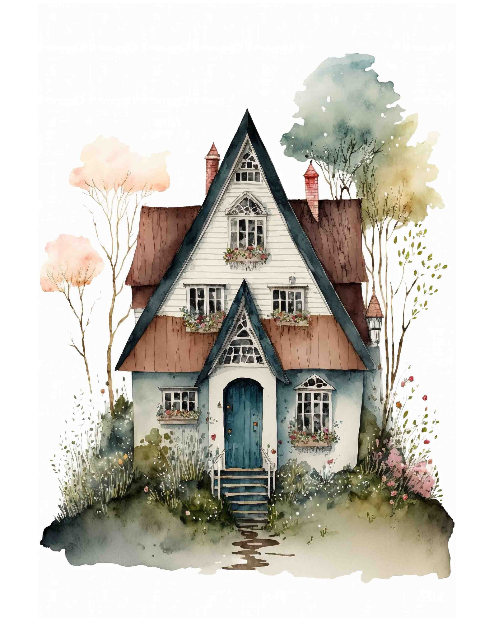Watercolor Country Cottage Digital Art Print / Instant - Etsy