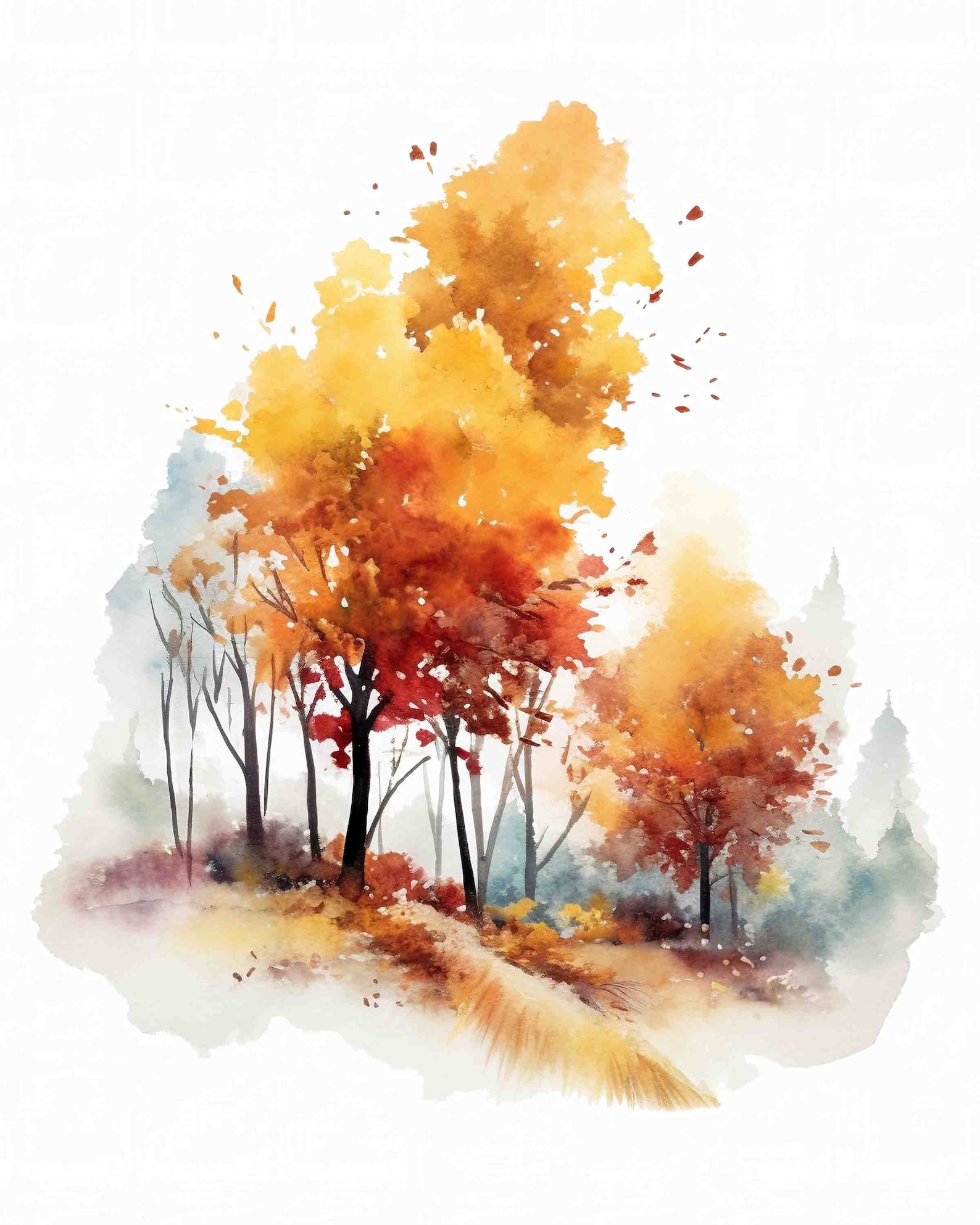 Watercolor Autumn Forest Vignette Fall Nature Digital Art - Etsy