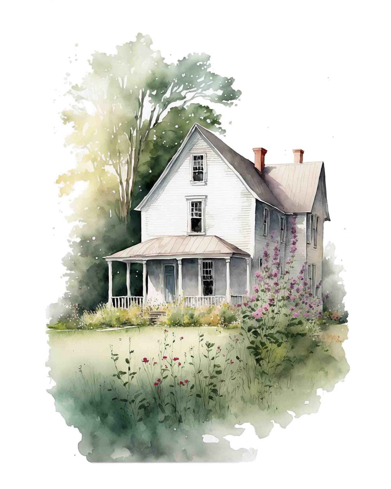 Watercolor Farm House Digital Art Print / Instant Download - Etsy