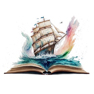 Watercolor Ship Adventure Book Digital Art Print / Instant Download ...