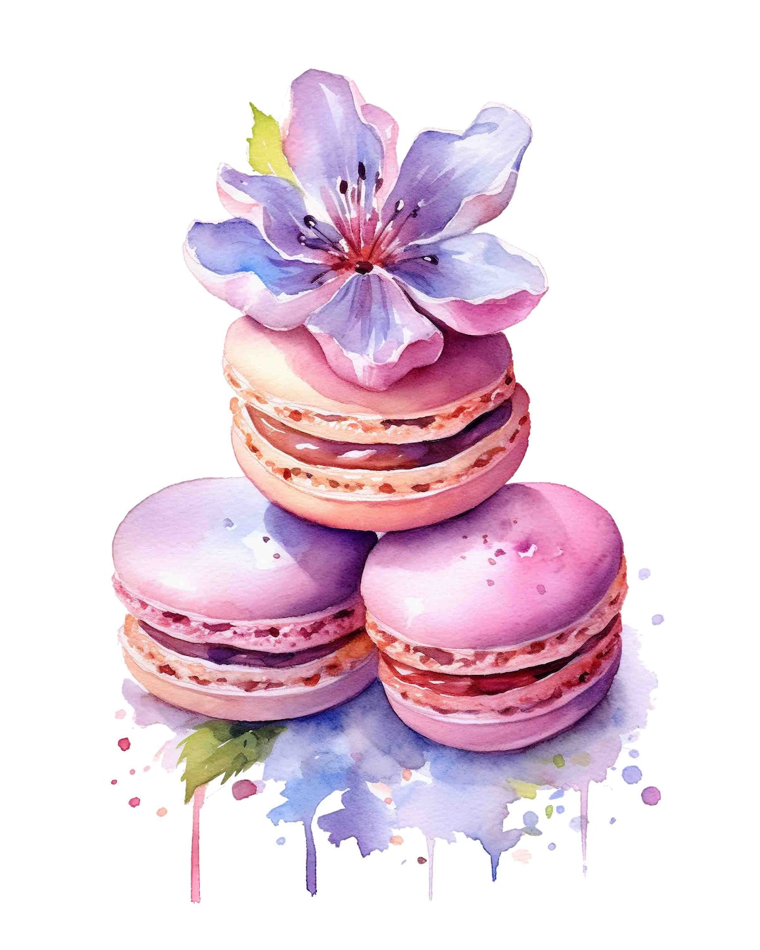 Watercolor Floral Macarons Digital Art Print / Instant Download ...