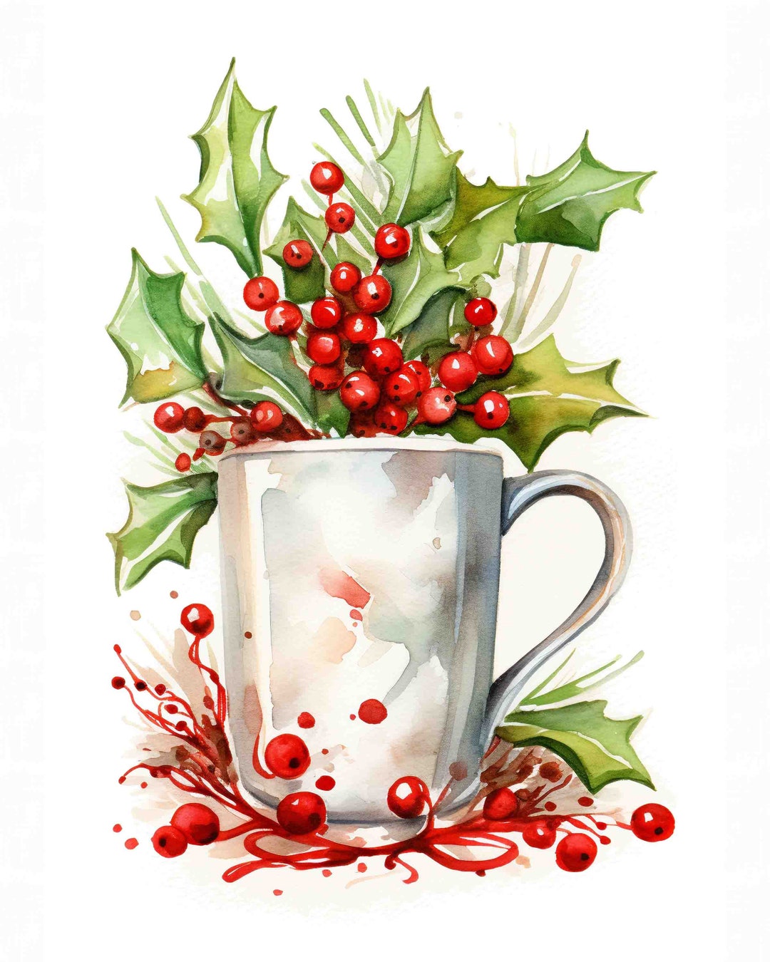 Watercolor Christmas Drink Art Print, Coffee Latte, Hot Chocolate ...