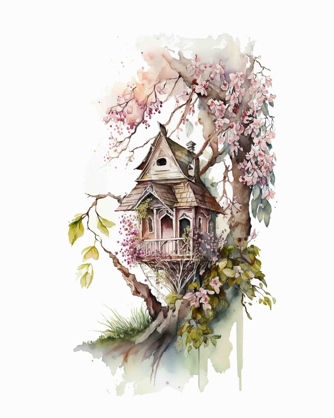 Watercolor Victorian Fairy House Digital Art Print / Instant Download ...