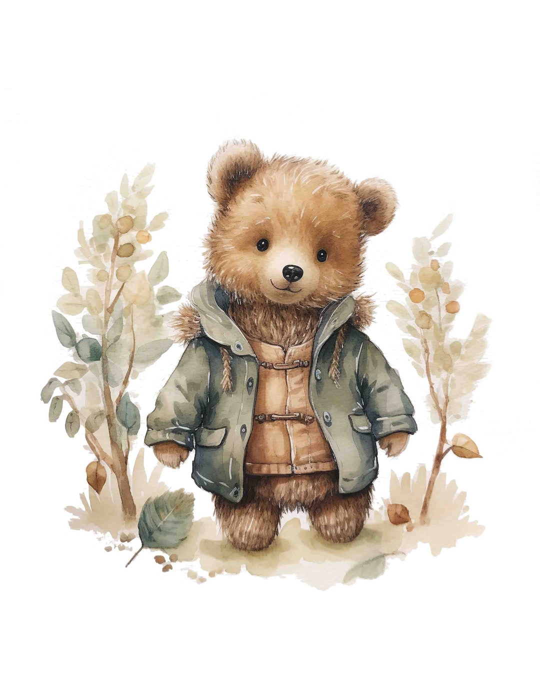 Watercolor Little Bear in the Woods, Nursery Wall Art, Digital Art ...