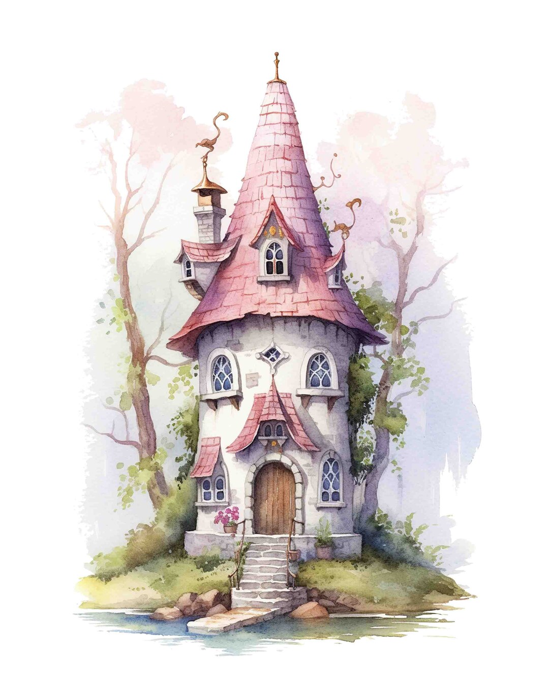 Watercolor Fairy Castle Digital Art Print / Instant Download Printable ...