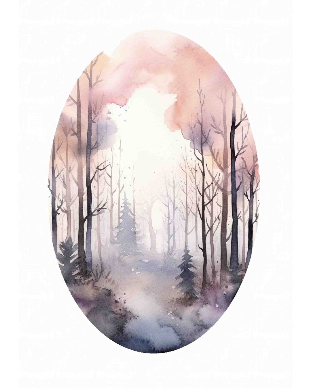 Pastel Snowy Winter Forest Vignette, Winter Nature Digital Art Print ...