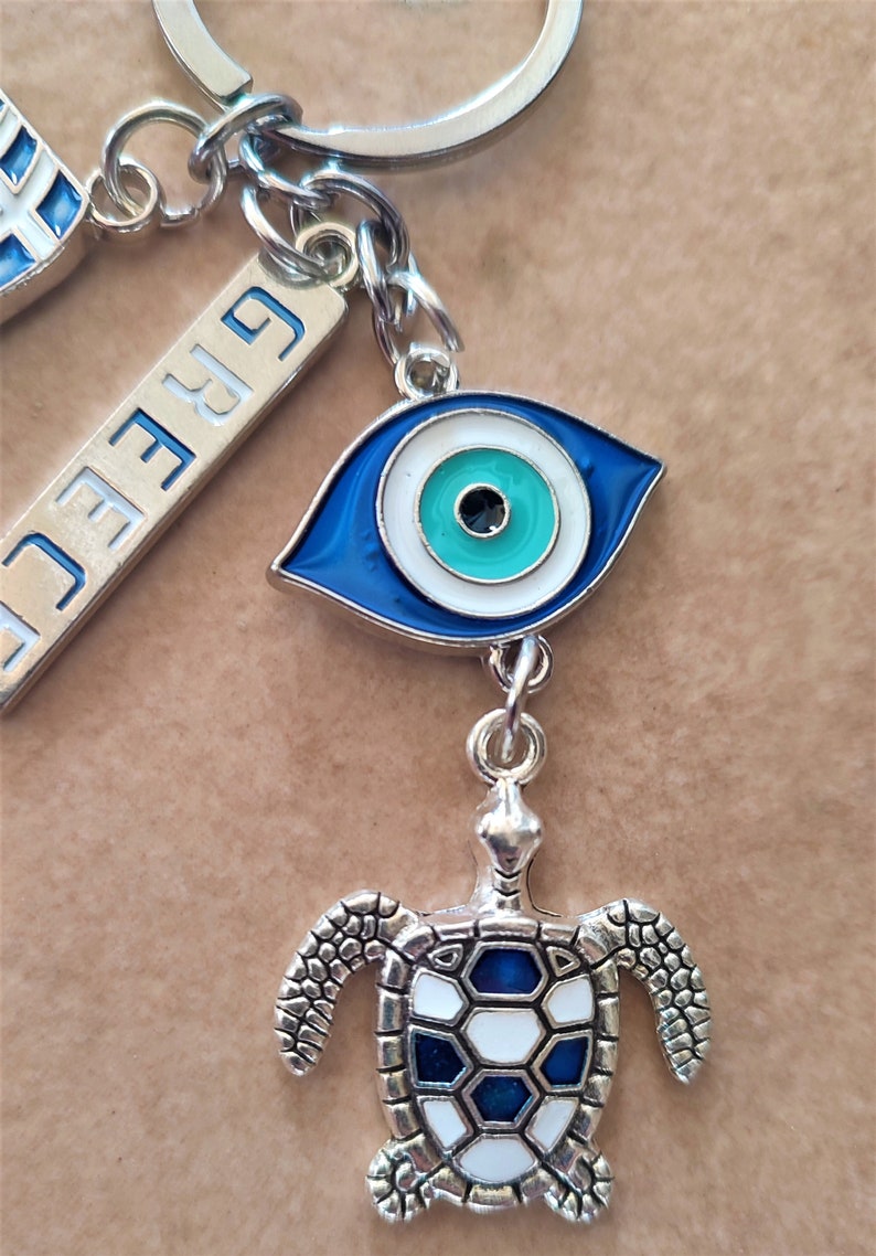 GREEK EVIL EYE Hellas Flag Turtle Keychain Charm Mati Beads - Etsy