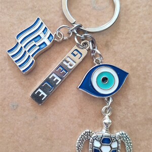 GREEK EVIL EYE Hellas Flag Turtle Keychain Charm Mati Beads - Etsy